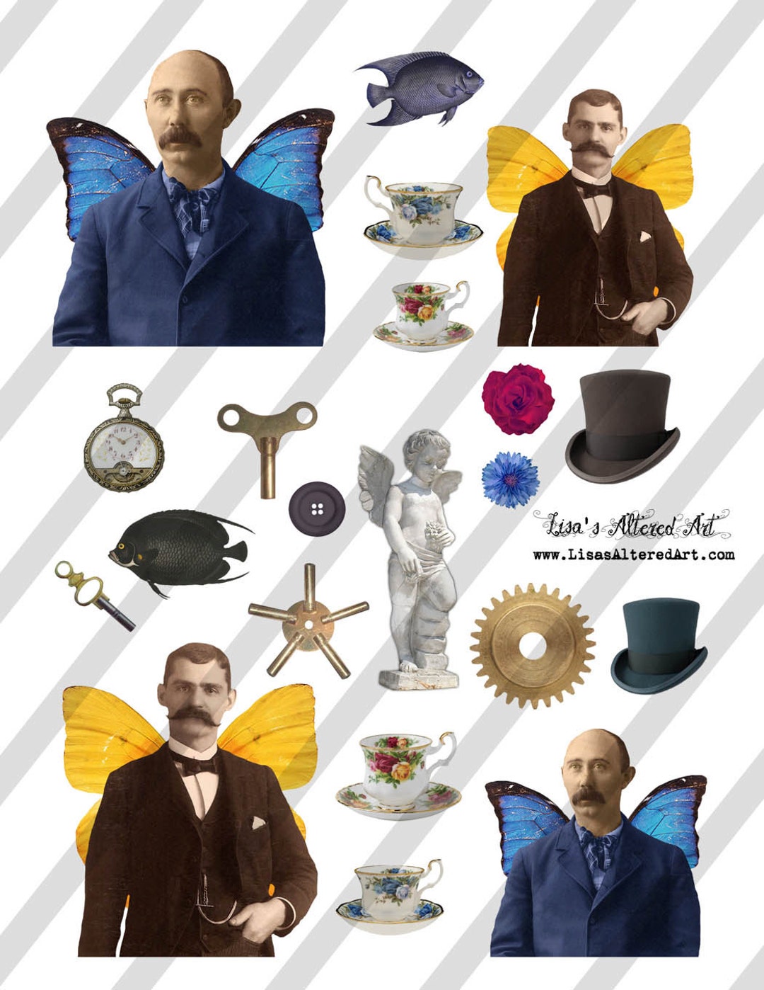 Digital Collage Sheet Men With Wings and Ephemera Images sheet No. O210 ...