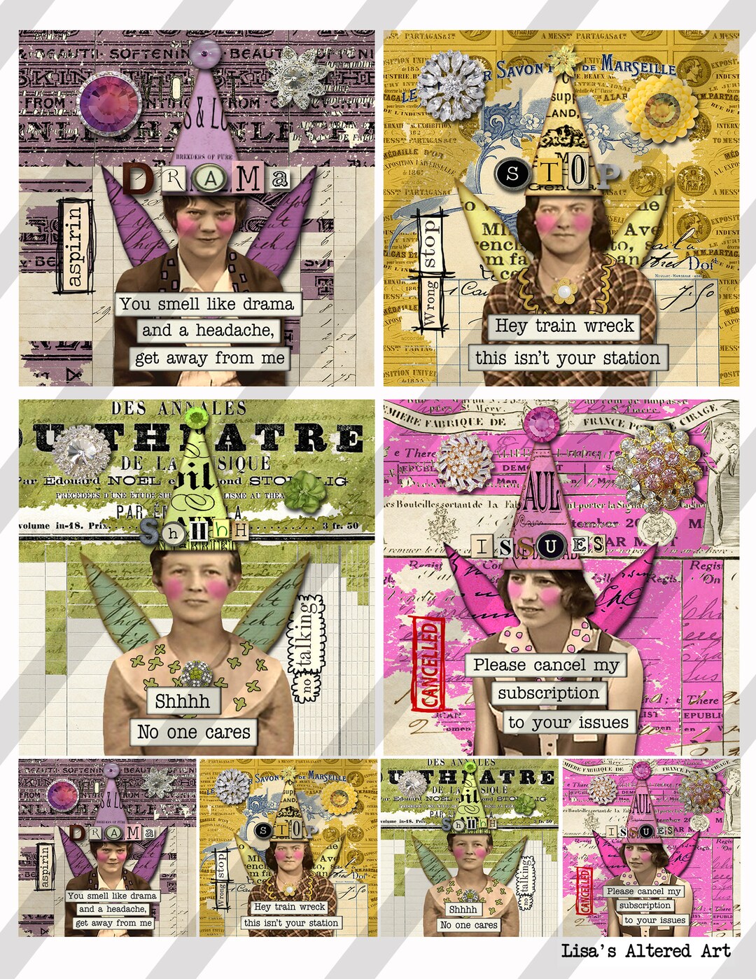 Collage Sheet, 4 Inch, Funny, Sarcastic Collage Women No. 2, Coasters ...