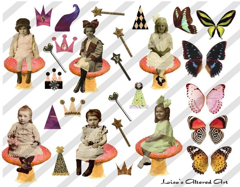 Digital Collage Sheet Fairies Mushrooms Sheet No Fm3 Etsy