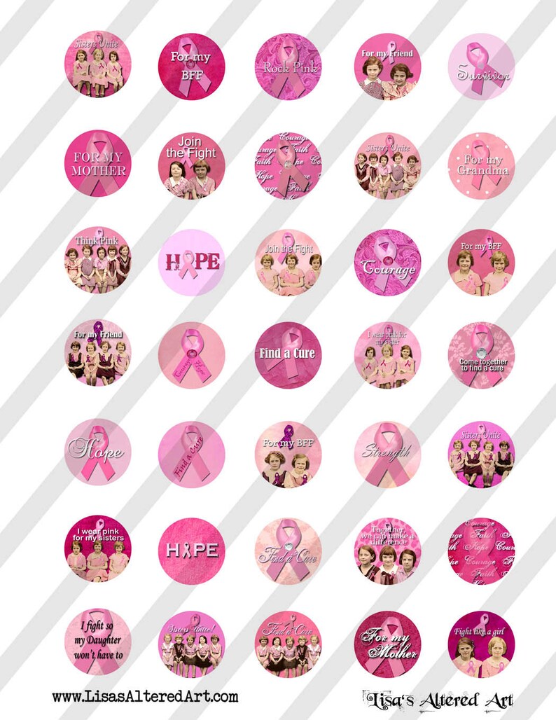 Breast Cancer Digital Collage Sheet Bottle Cap 1 Inch Circles | Etsy