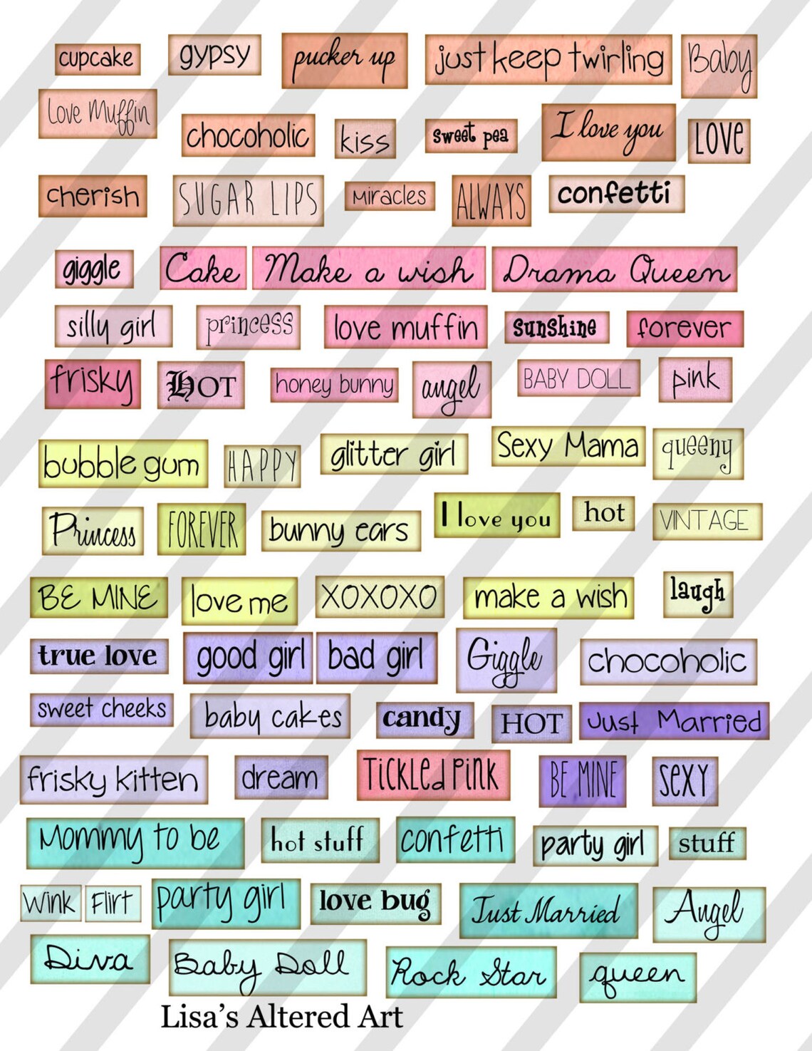Digital Collage Sheet Colorful Words and Phrases sheet No. - Etsy