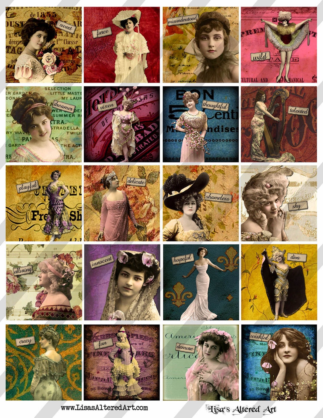 Digital Collage Sheet Slides Ladies 2 X 2 sheet No. FS164 Instant ...