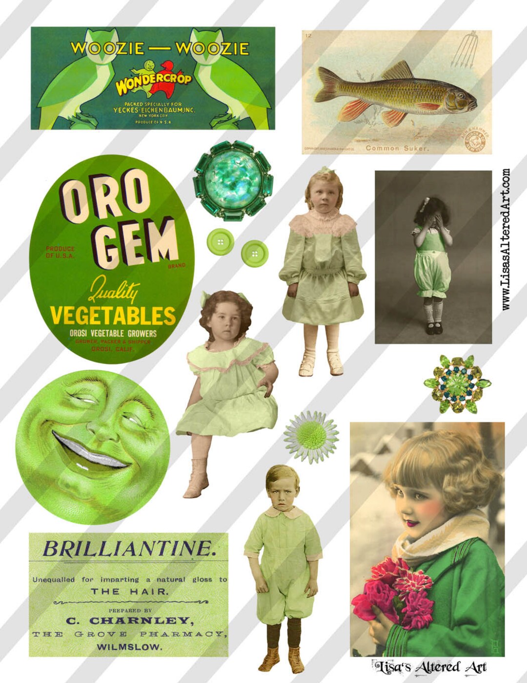 Digital Collage Sheet Green Images sheet No. O3 Instant Download - Etsy