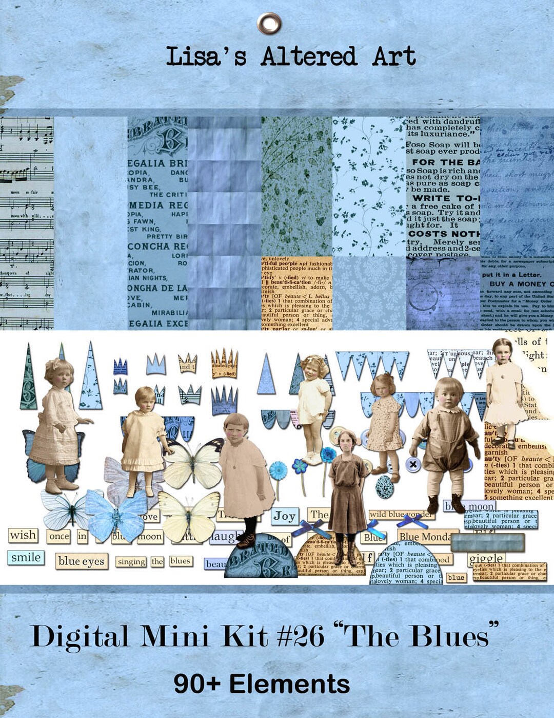 PNG Files Mini Digital Charm, Domino Kit N0.26, the Blues, Digital Art ...