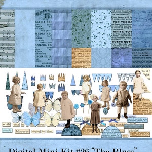 PNG Files Mini Digital Charm, Domino Kit N0.26, the Blues, Digital Art ...