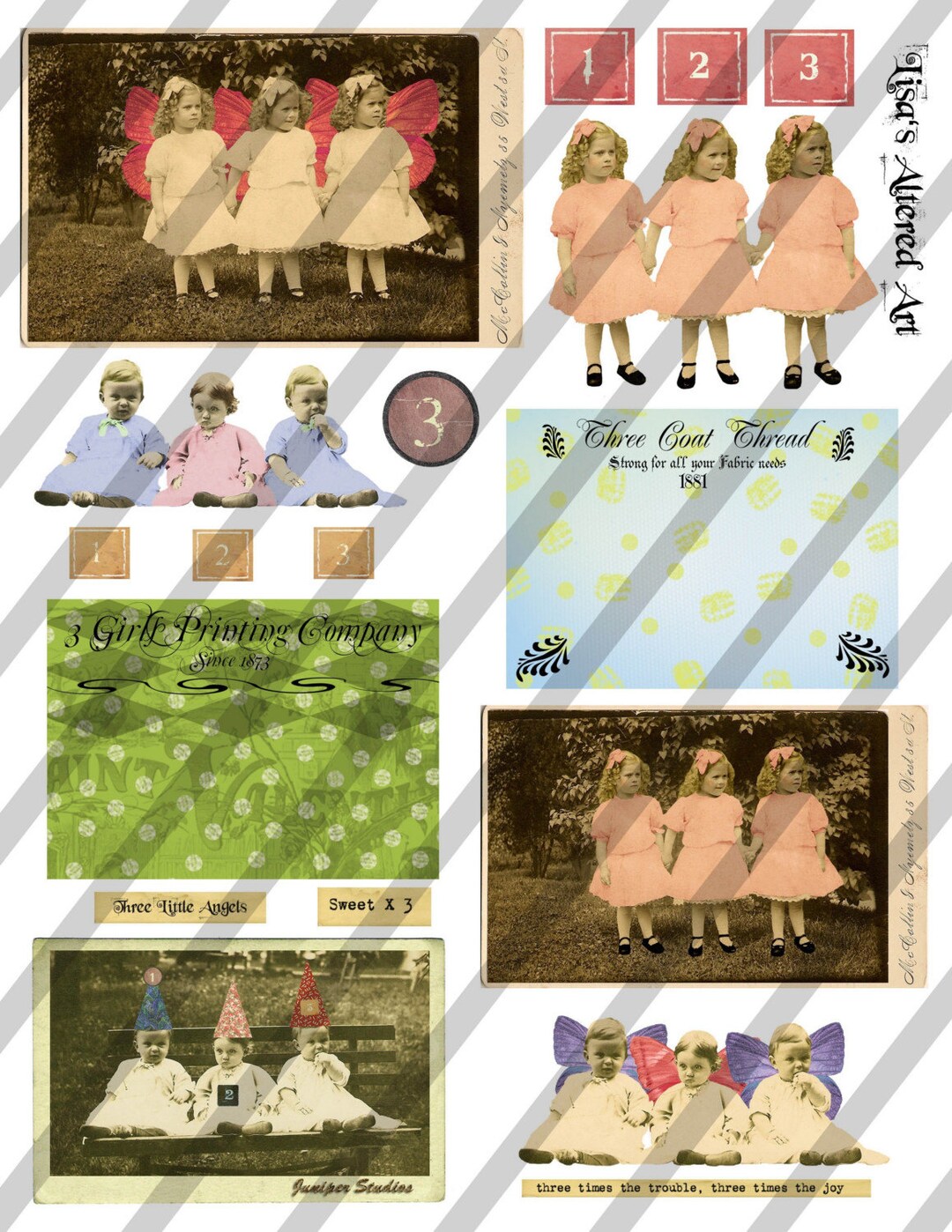 Digital Collage Sheet Triplets sheet No. FS14 Instant - Etsy