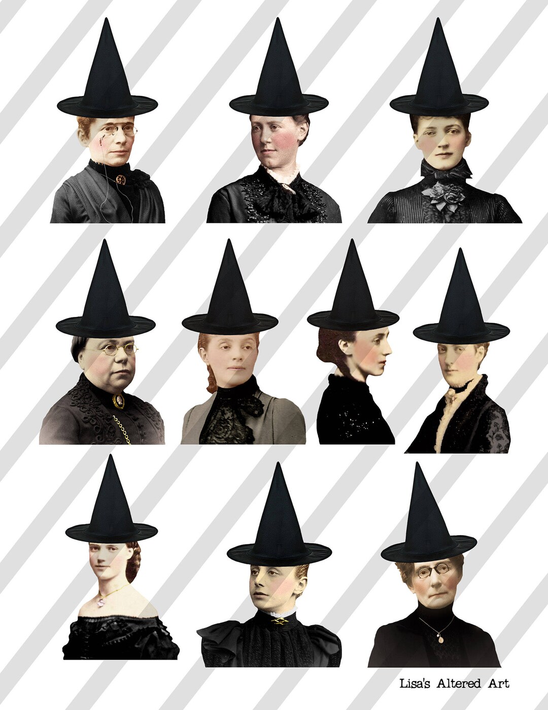 Digital Collage Sheet, Vintage Halloween Witch Images, sheet No. H44 ...