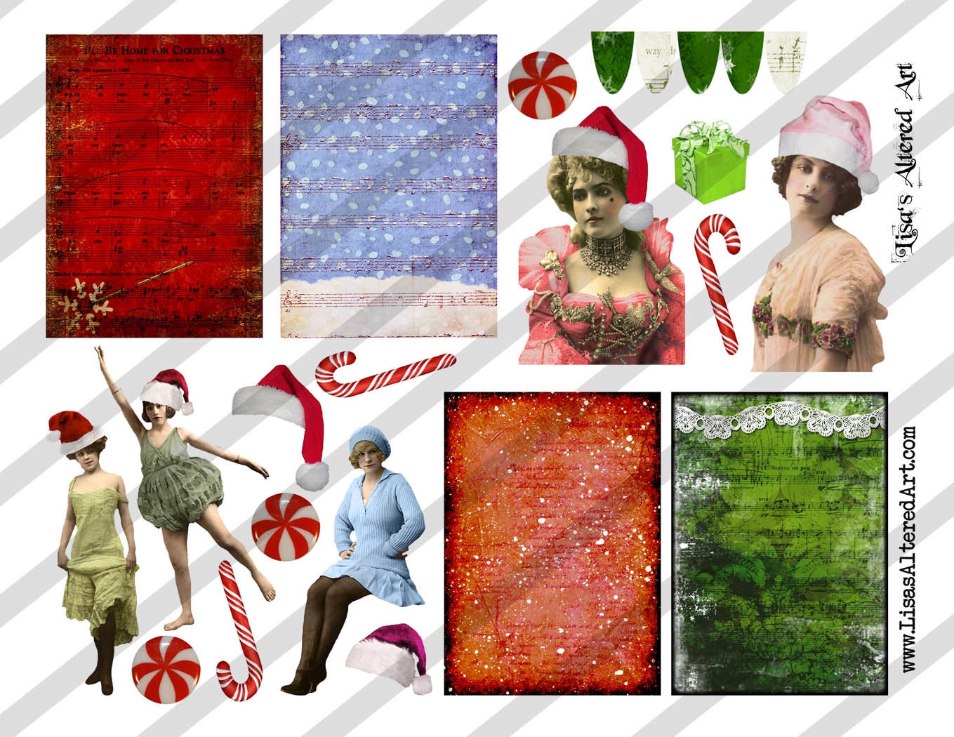 Digital Collage Sheet Christmas Ladies PNG File Available | Etsy