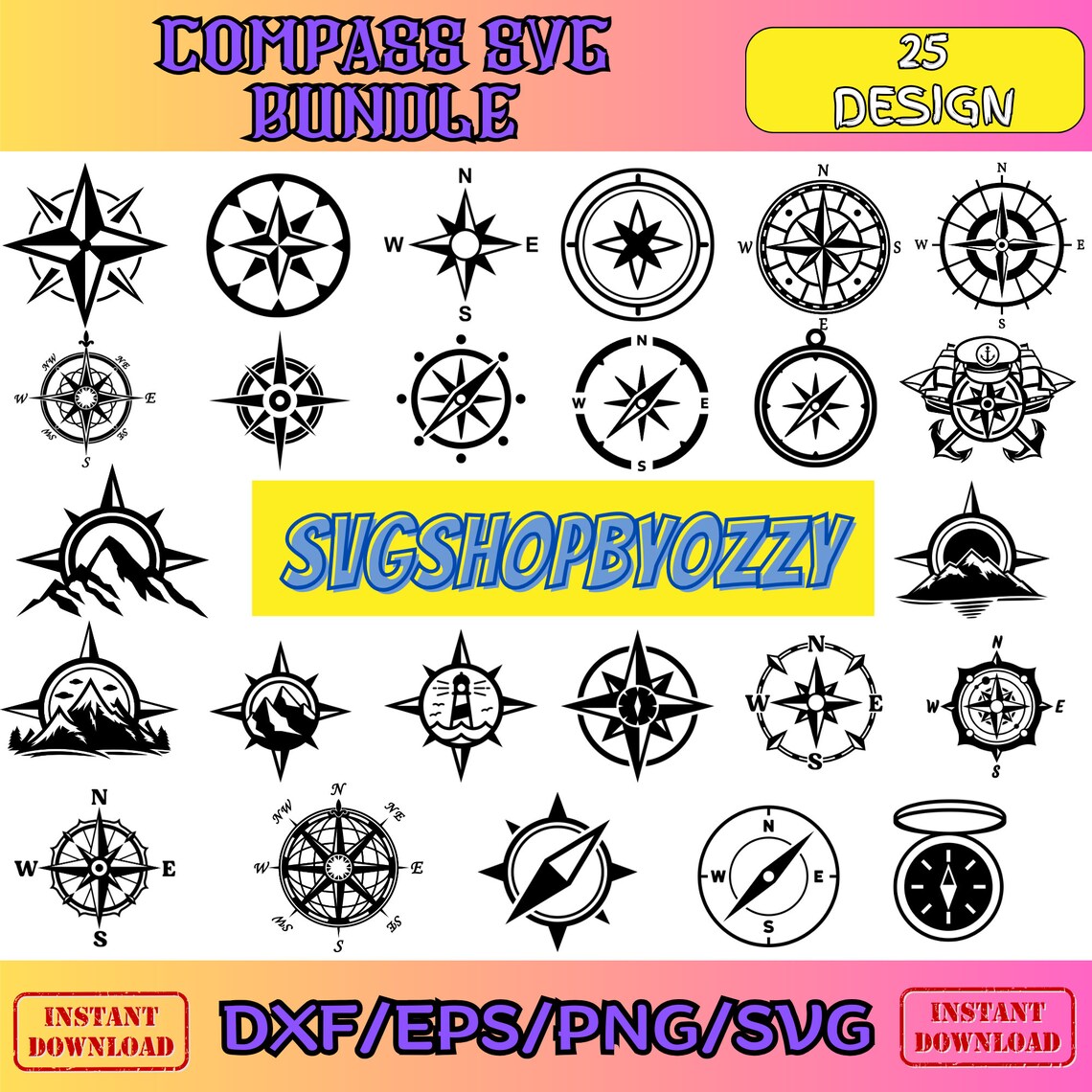 Compass SVG Bundle, Nautical Compass SVG, Scenic Compass Clipart, Cut ...