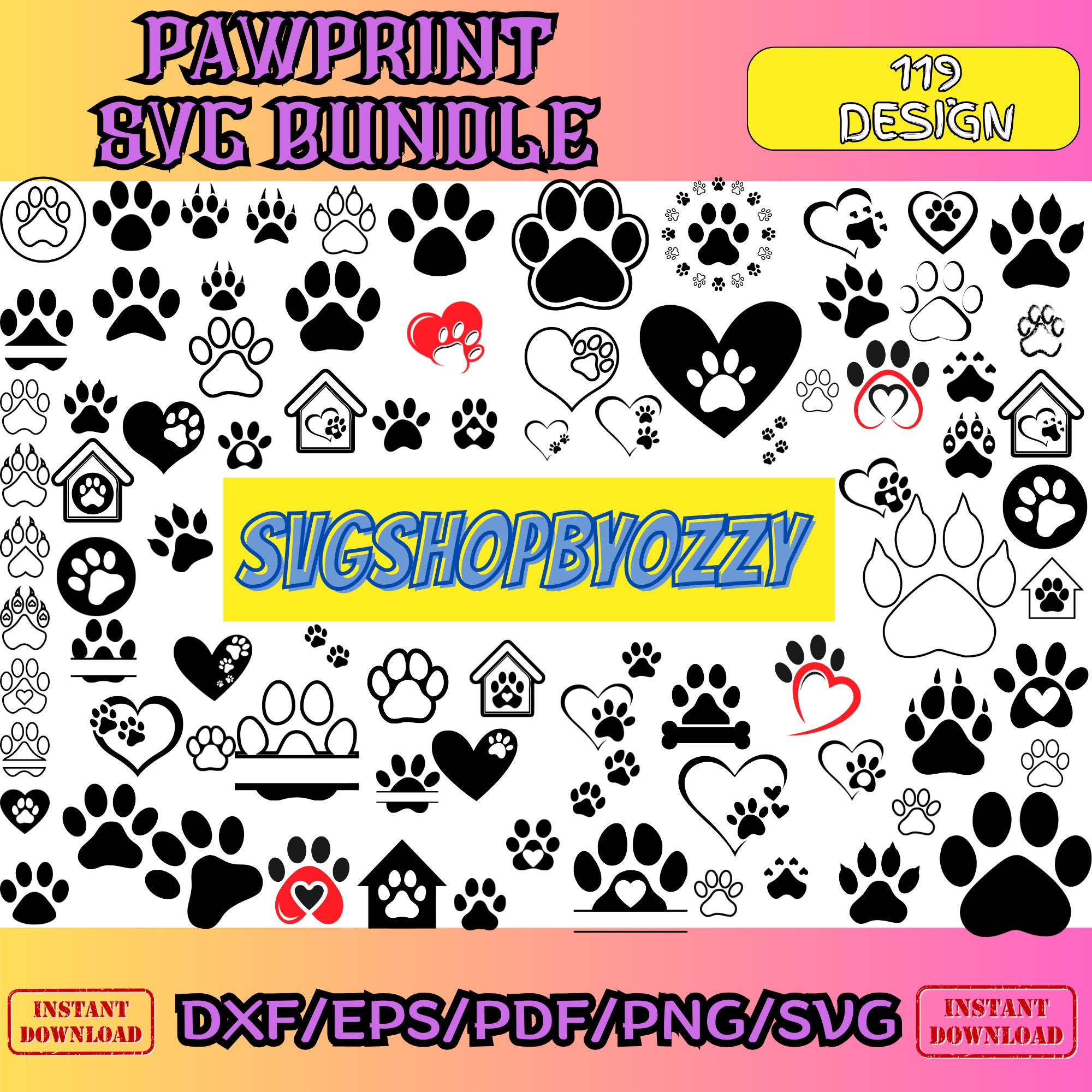 Paw Print Svg Bundle, Paw Heart Svg, Dog Paw Svg, Paw Svg, Dog Mom Svg ...