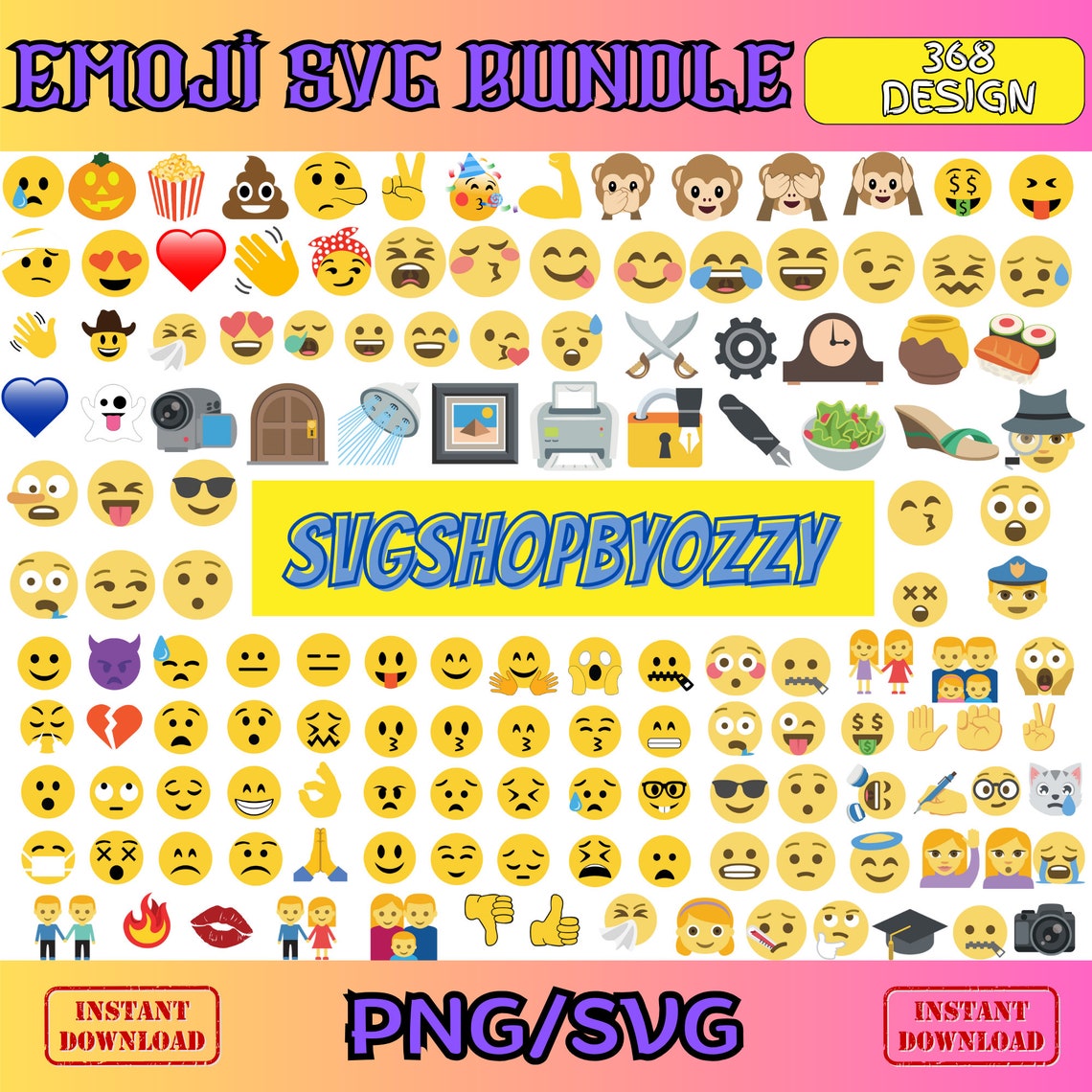 Emoji Svg Bundle,emoji Png Files,emoji Clipart, Emojis Svg Bundle ...