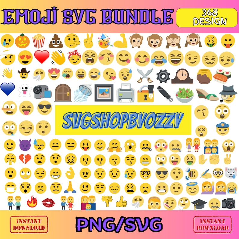 Emoji Svg Bundle,emoji Png Files,emoji Clipart, Emojis Svg Bundle ...