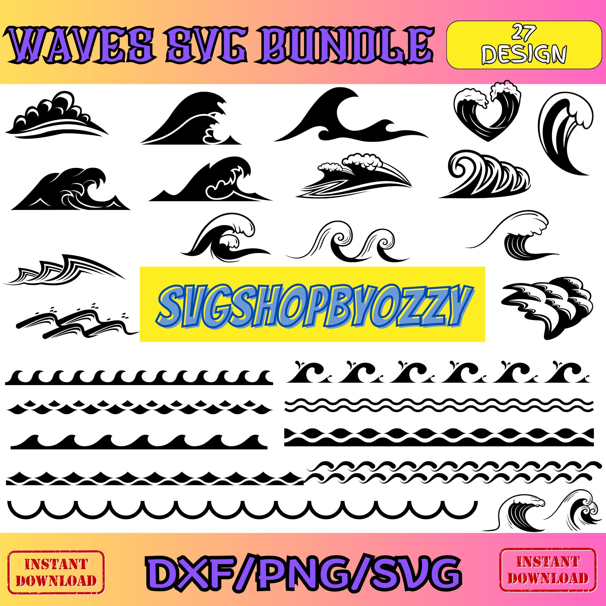 WAVE SVG, Wave Bundle Svg, Wave Cut Files, Wave Clipart, Wave Cricut ...