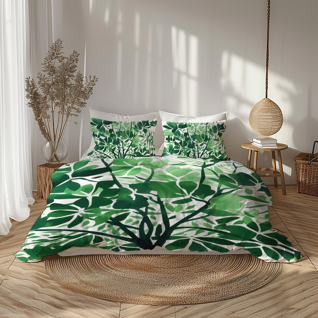 Scandinavian Watercolor Trees Duvet Cover, Minimalist Contemporary ...