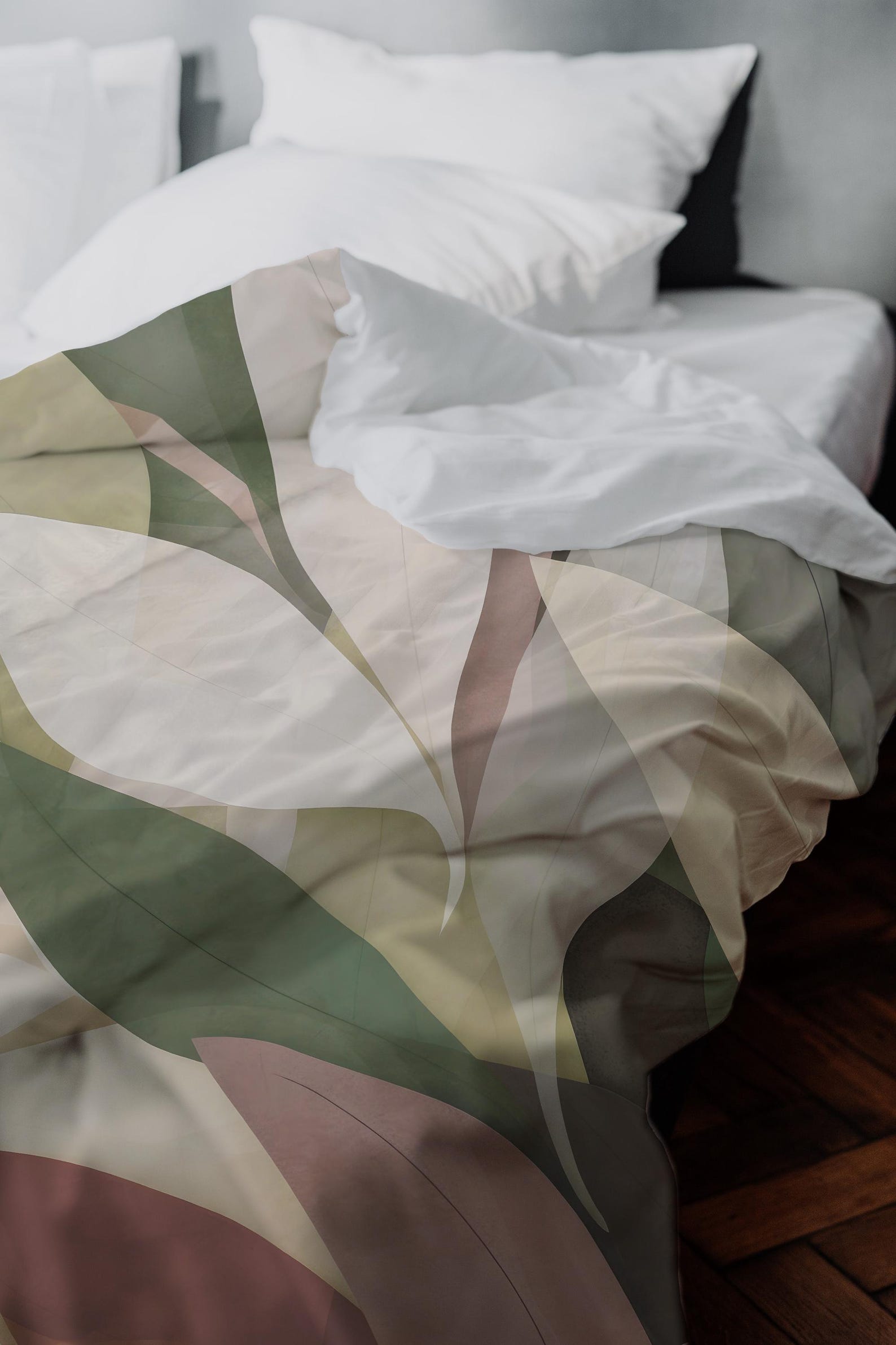Earthtone Abstract Leaves Comforter , Elegant Boho Cottagecore Bedding ...