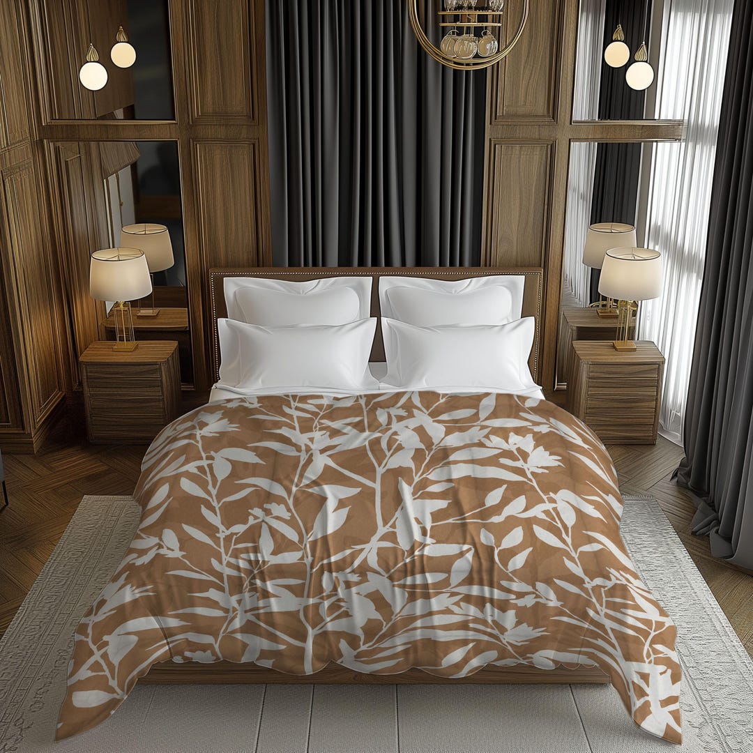 Burnt Orange Nature Tree Block Print Comforter : Tropical Forest ...