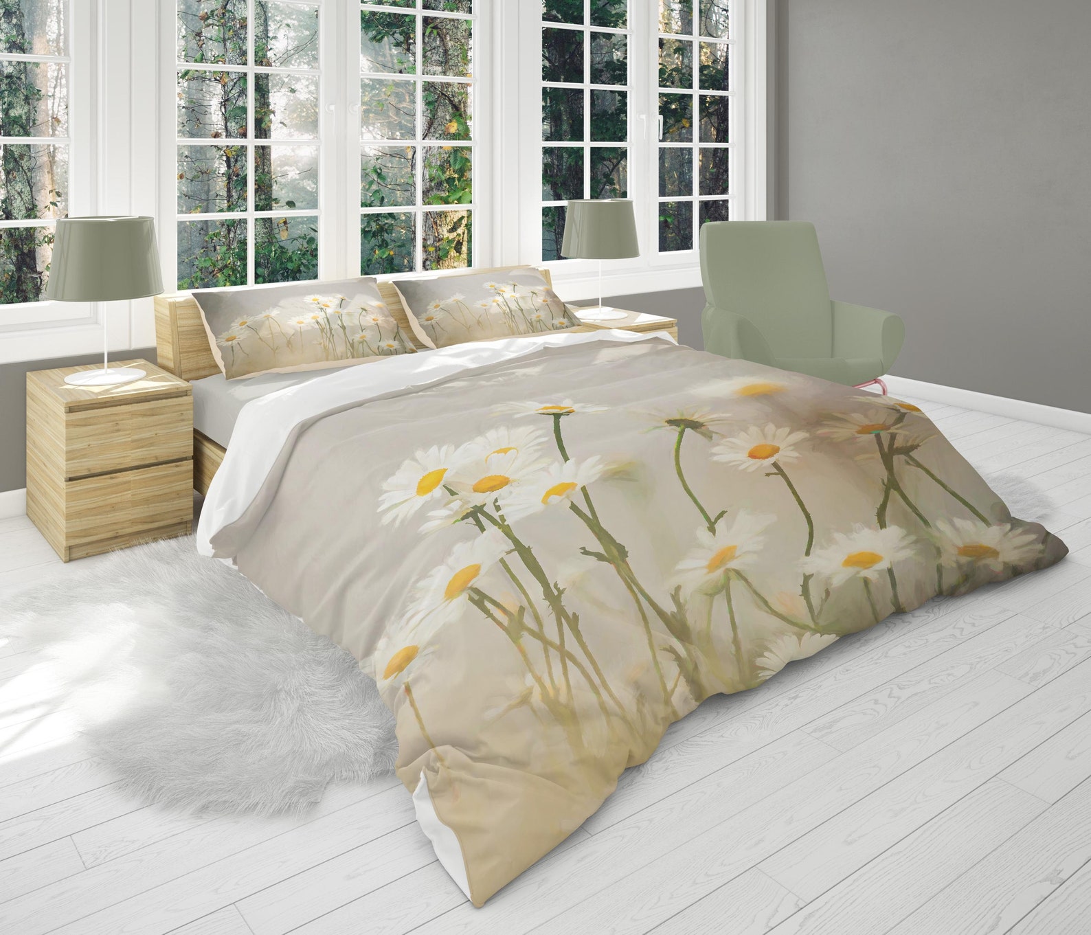 Daisy Duvet Cover, Beige Floral Duvet Cover, Aesthetic Bedding ...