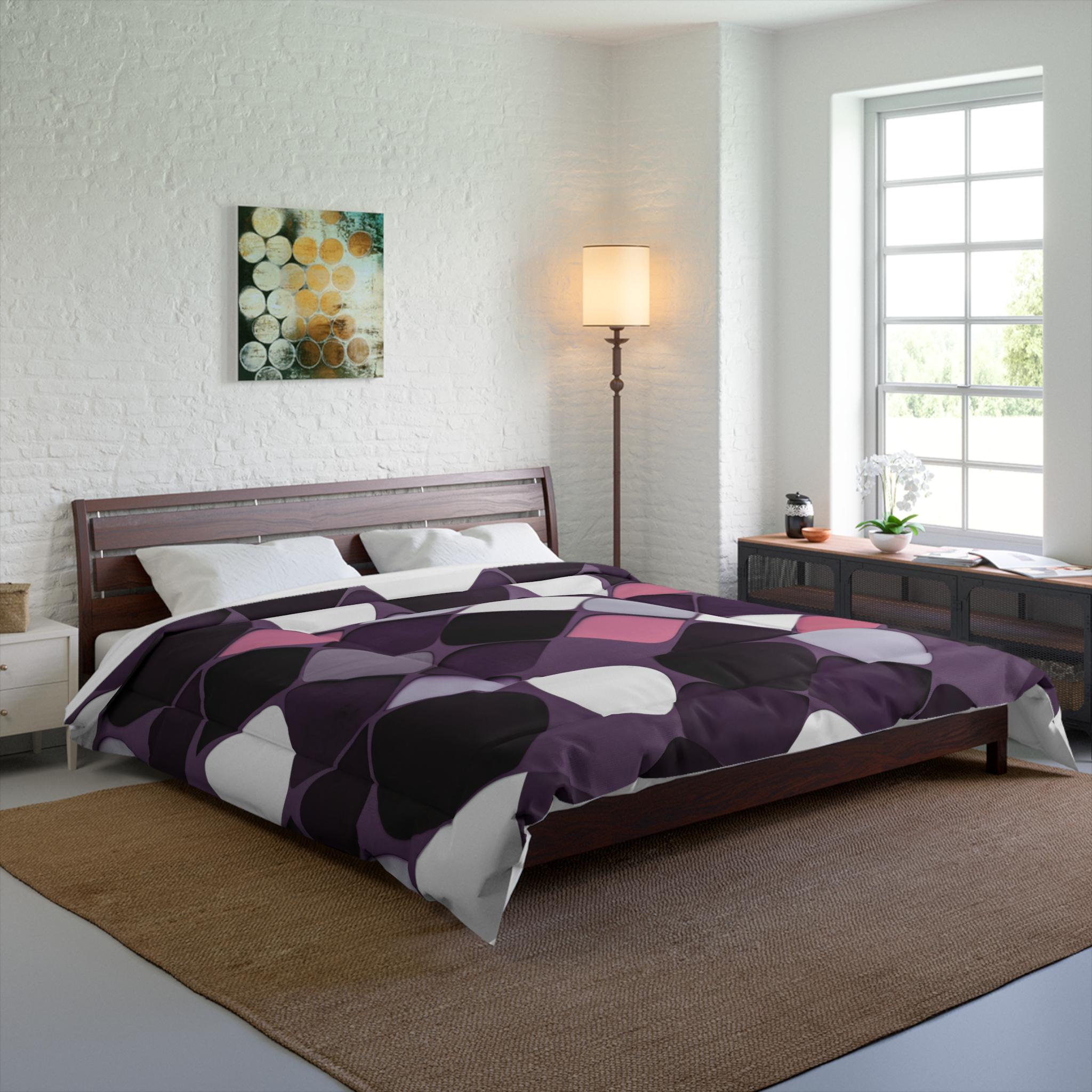 3D Midcentury Modern Geometric Pattern Comforter, Dark Purple Pink ...