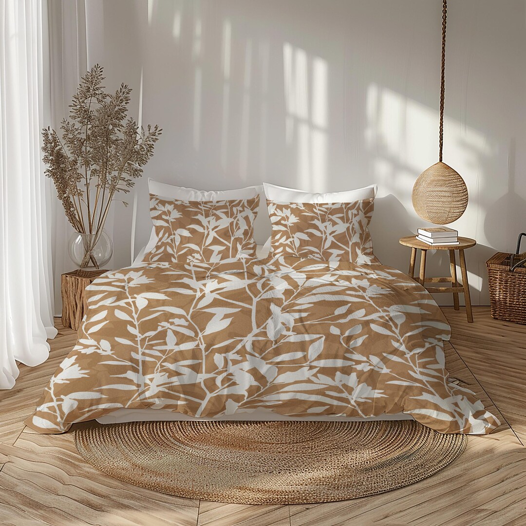 Burnt Orange Nature Tree Block Print Duvet Cover : Terracotta Tropical ...