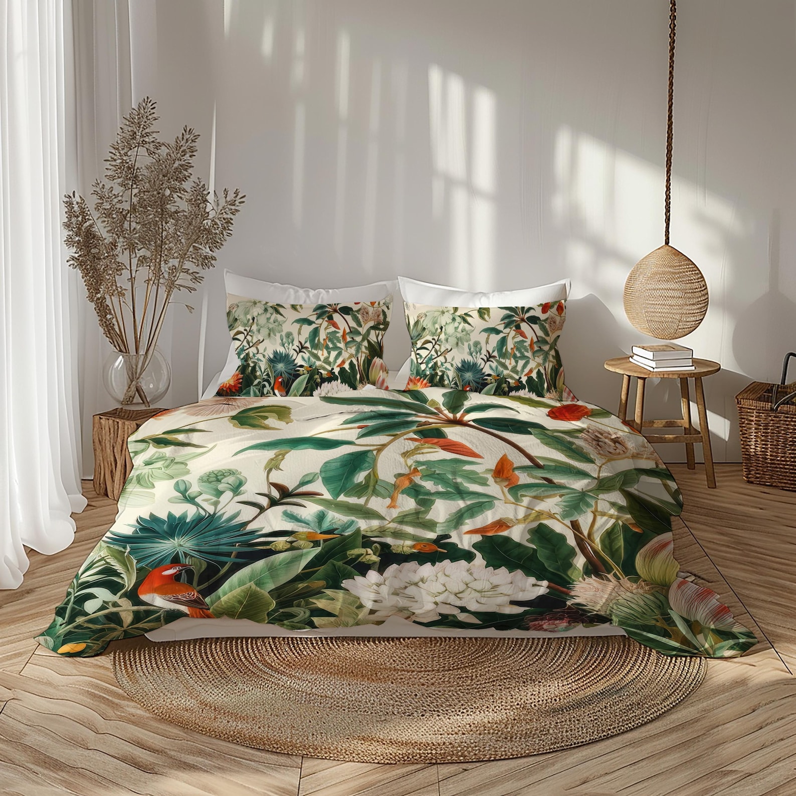 Exotic Colorful Bohemian Tropical Jungle Art Duvet Cover, Twin Queen ...