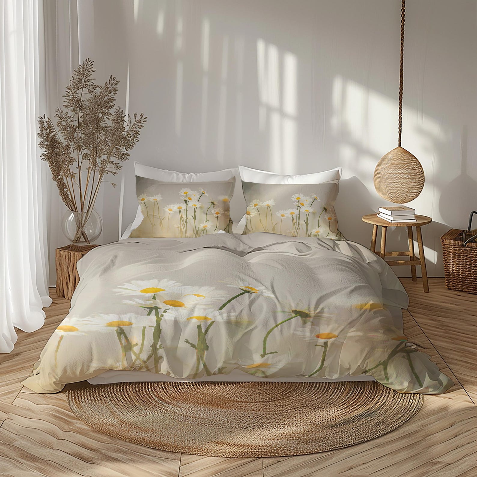 Daisy Duvet Cover, Beige Floral Duvet Cover, Aesthetic Bedding ...