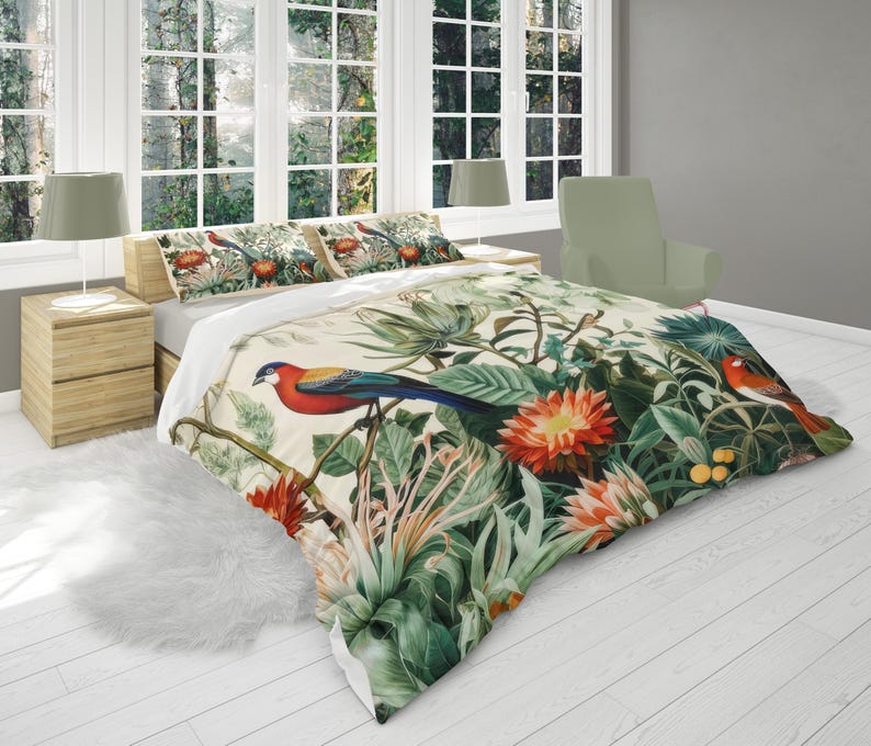 Exotic Colorful Bohemian Tropical Jungle Art Duvet Cover, Twin Queen ...