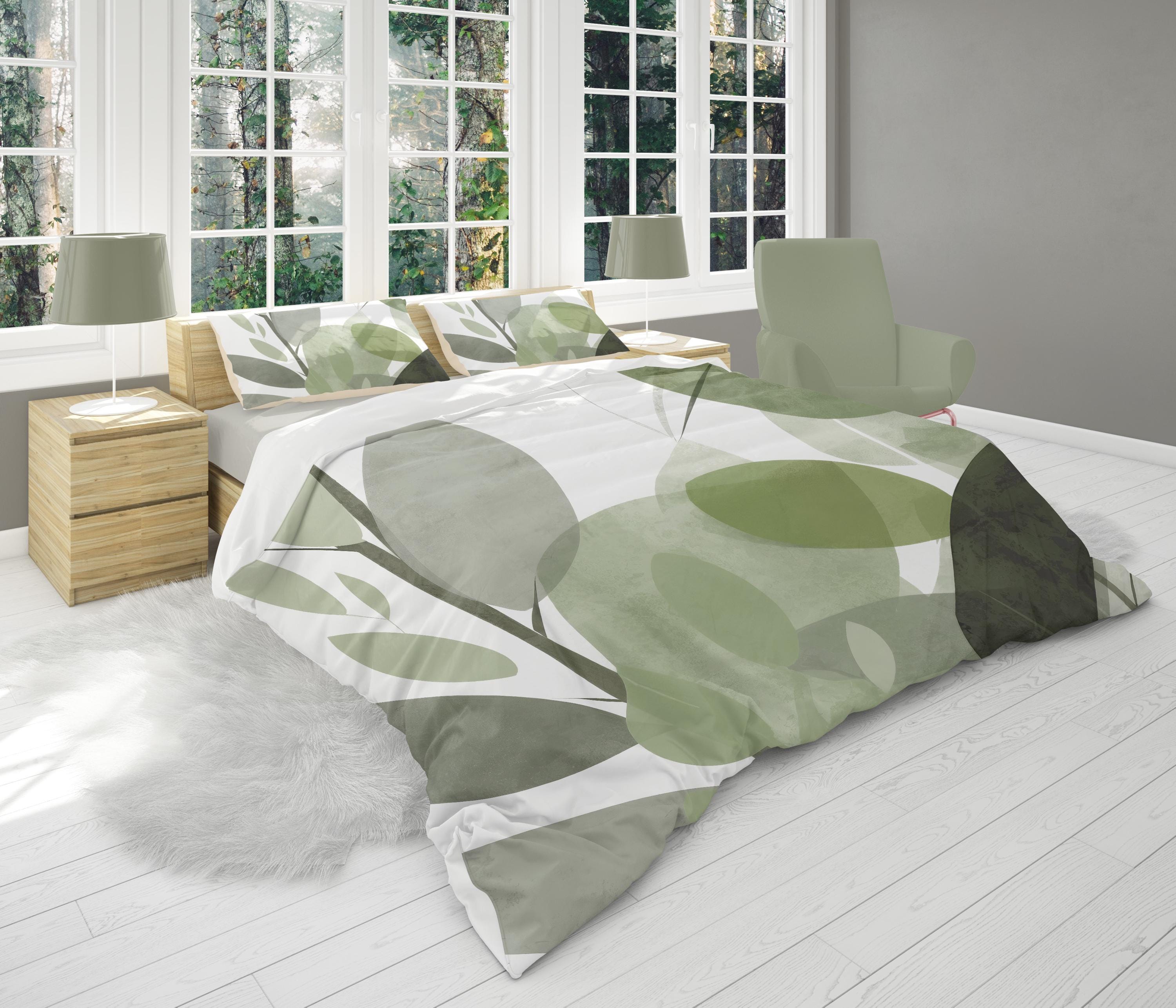 Earthtone Abstract Leaves Duvet Cover, Artistic Boho Nature Bedding ...