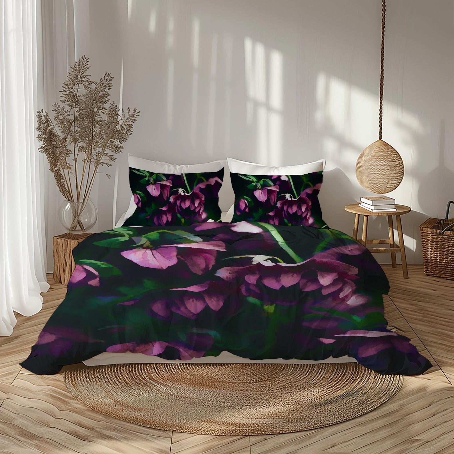 Purple Flower Duvet Cover, Floral Duvet Cover, Botanical Moody Bedding ...