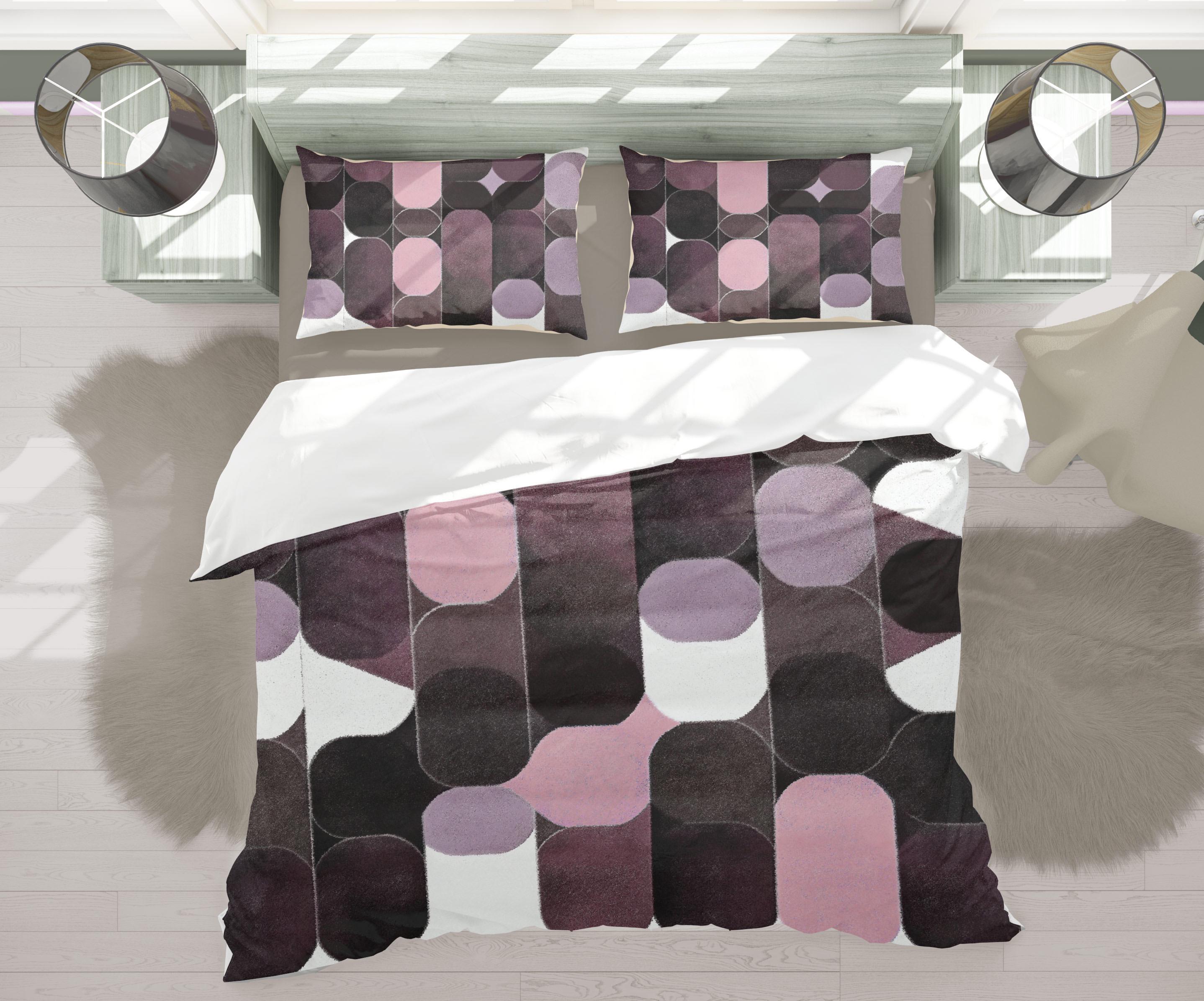 Midcentury Modern Geometric Pattern Duvet Cover, Dark Brown and Pink ...