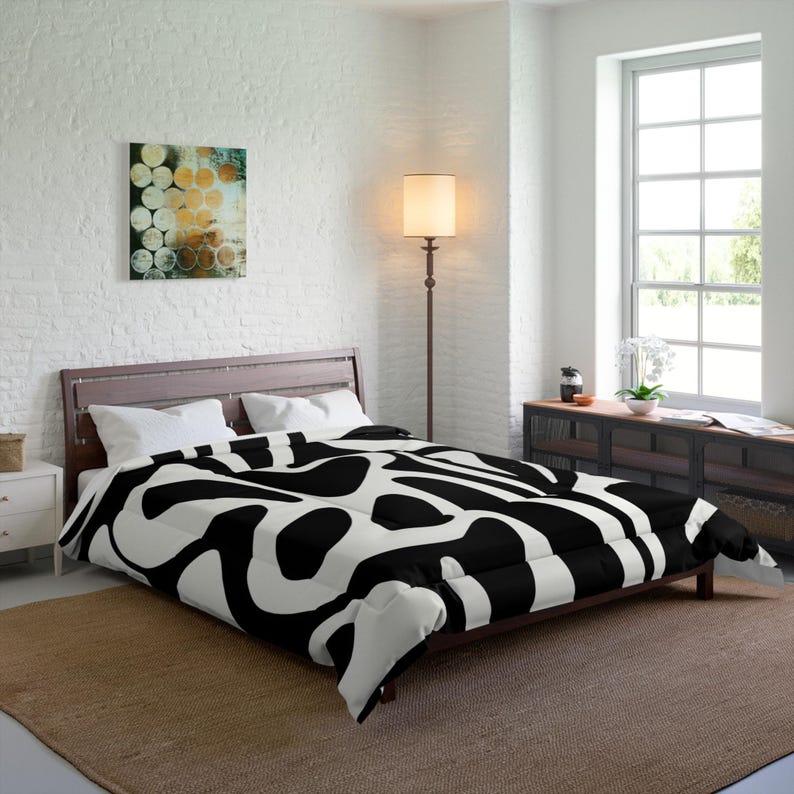 Funky Bold Black and White Abstract Duvet Cover, Wavy Retro Y2K Modern ...