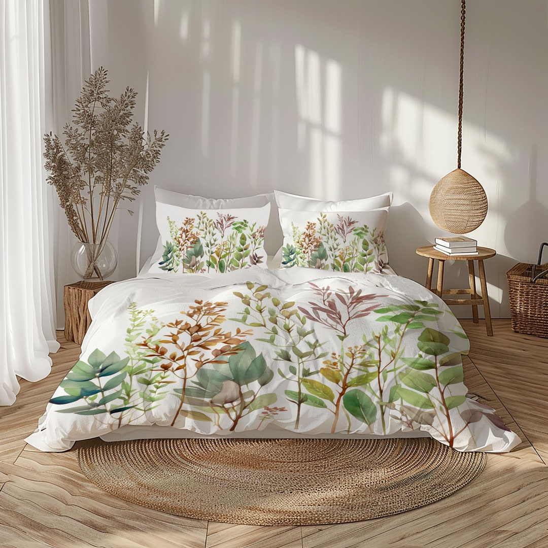 Cozy Botanical Garden Duvet Cover, Rustic Nature Bedding Gift for ...