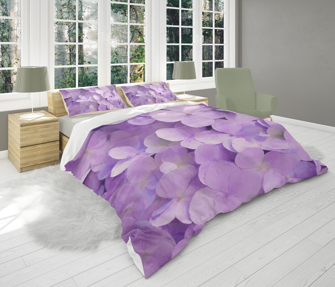 Light Purple Blooming Hydrangea Flowers Duvet Cover, Bold Pastel ...
