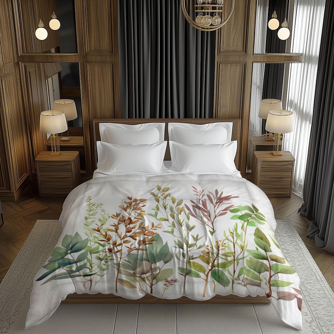 Cozy Botanical Garden Comforter, Rustic Nature Bedding Gift for ...