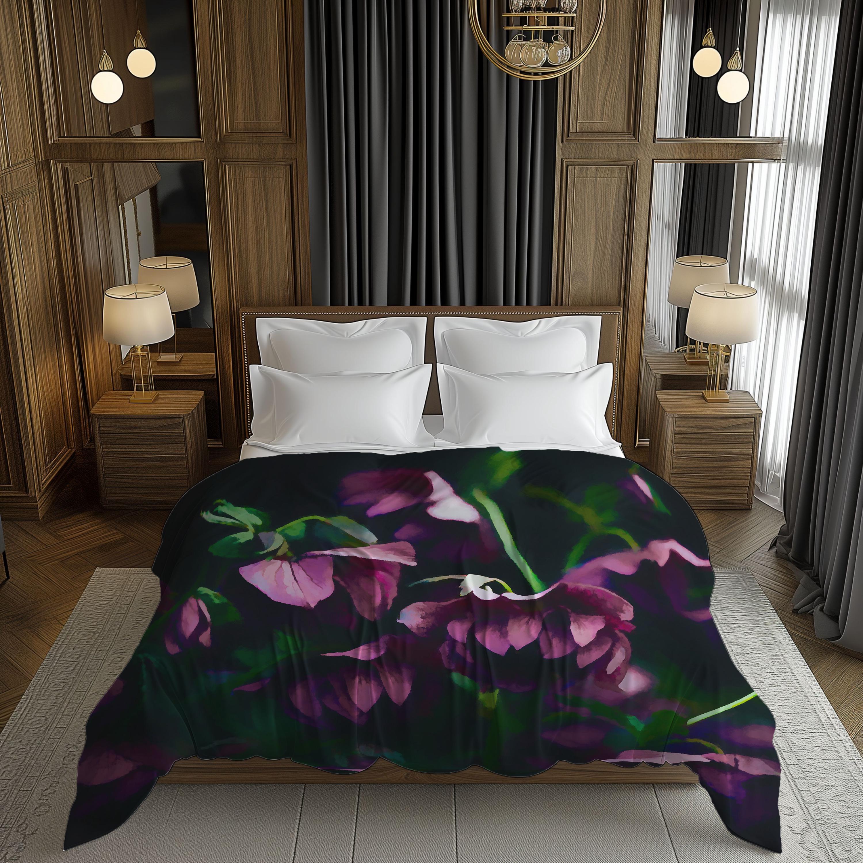 Purple Flower Duvet Cover, Floral Duvet Cover, Botanical Moody Bedding ...