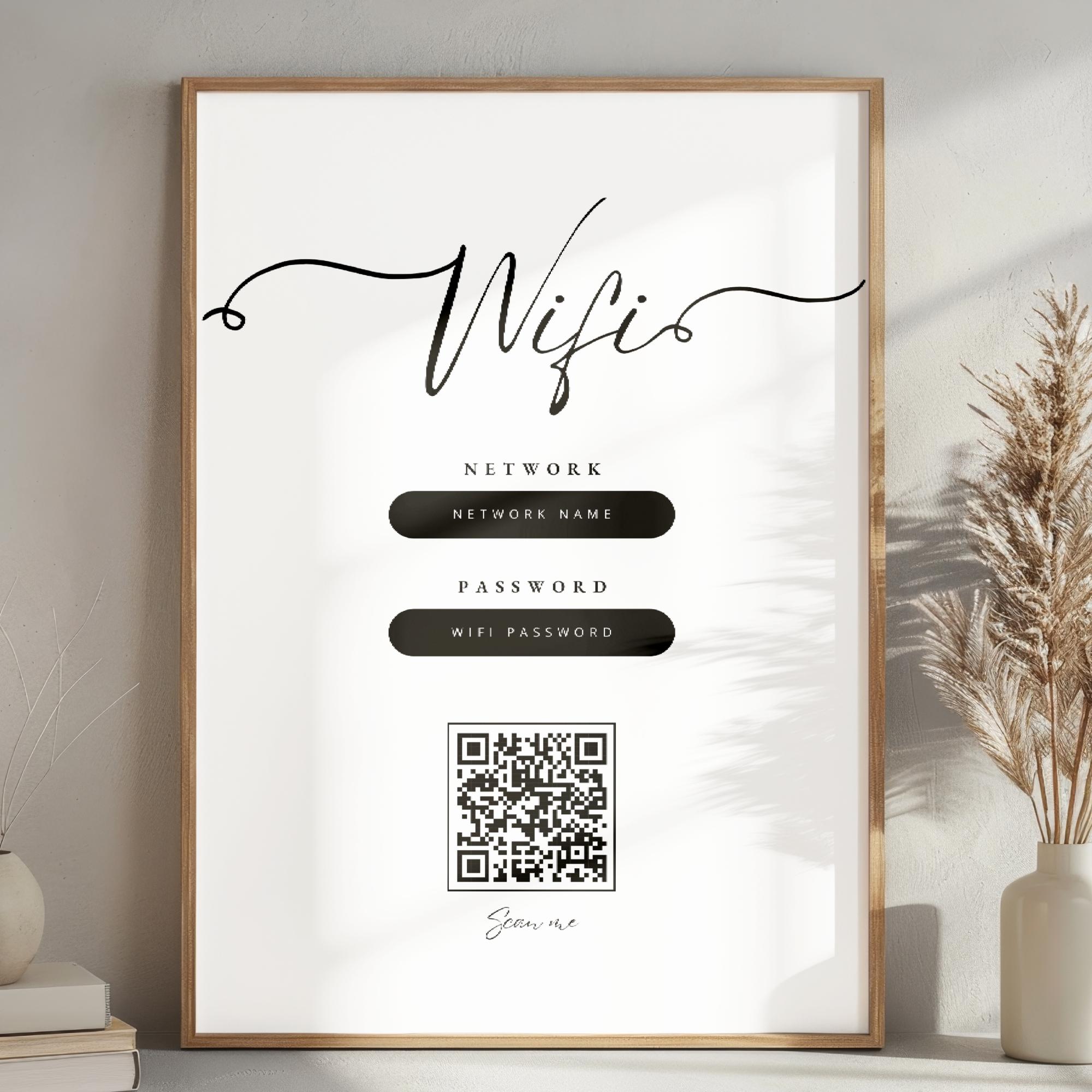 Modern QR Code Wifi Password Sign for Home or Airbnb Guest Room Decor ...