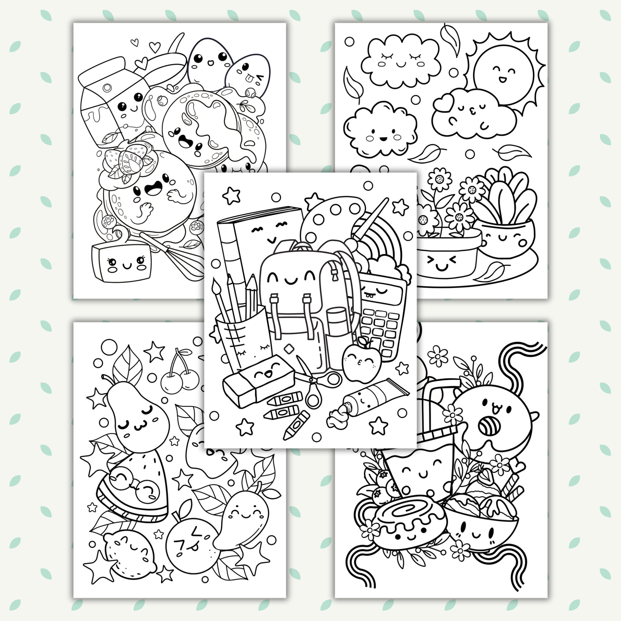 Whimsical Kawaii Coloring Pages Collection for Kids and Adults, Digital ...