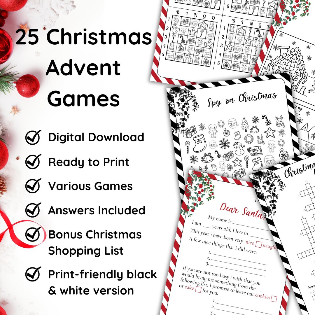 Holiday Advent Games Bundle | Printable Activities, Letter to Santa ...