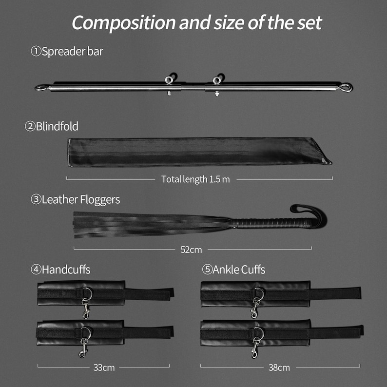 BDSM Bondage Restraint Kit - 4-point Spread Bar, Leather Wrist & Ankle ...