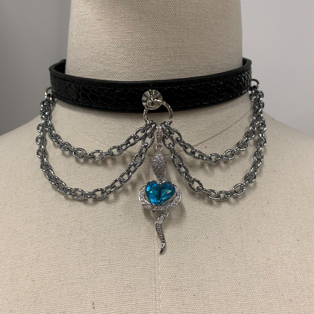 Snake Pendant Choker Necklace, Goth Snake Skin Collar - Etsy