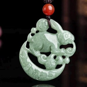 Jade Rabbit Pendant Necklace: Chinese Zodiac Jadeite Jewelry - Etsy