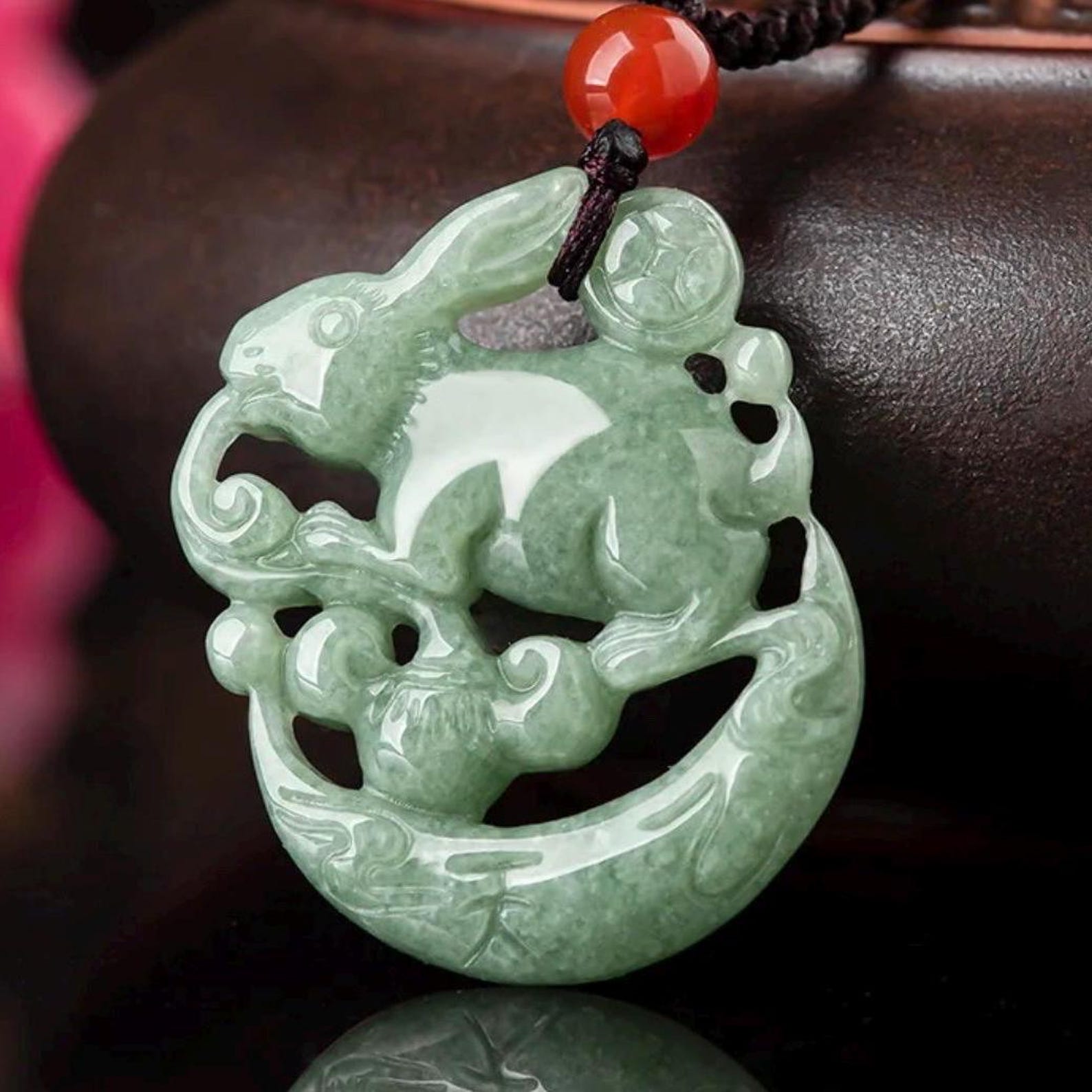 Jade Rabbit Pendant Necklace: Chinese Zodiac Jadeite Jewelry - Etsy