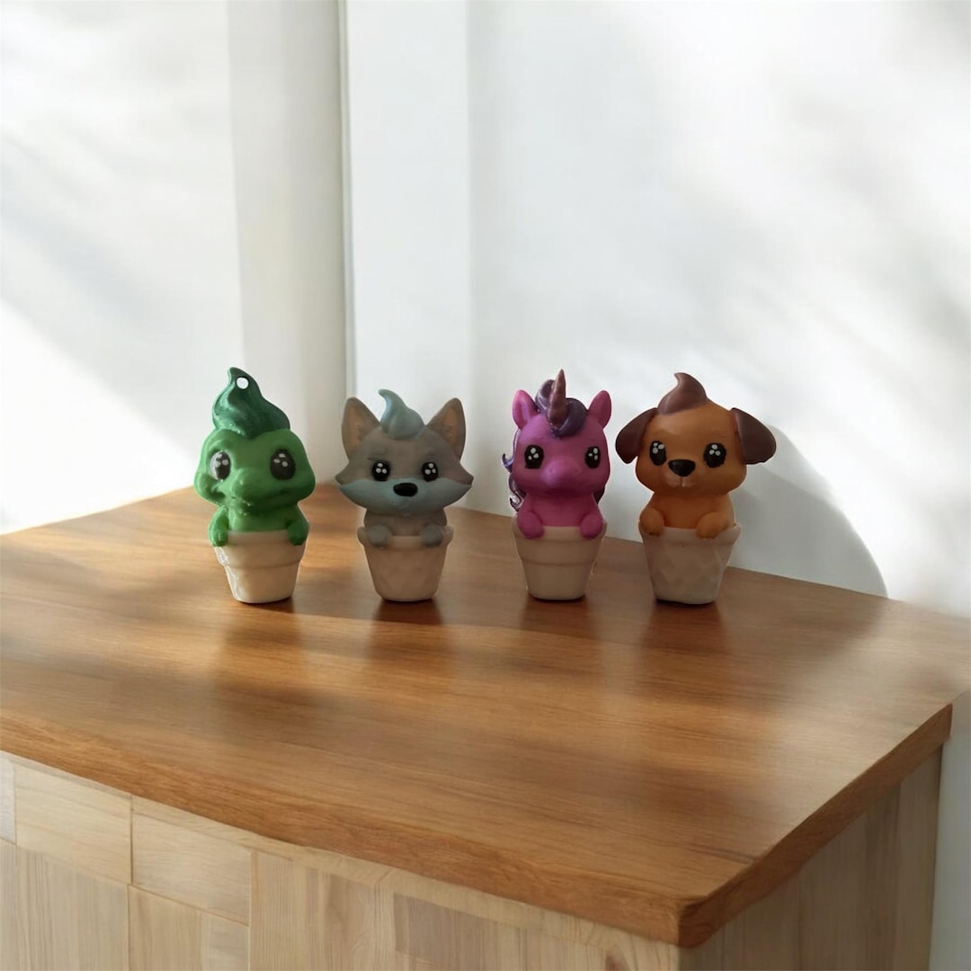 Cute Animal Ice Cream Cone Figurines – Kawaii Gift Idea for Kids ...