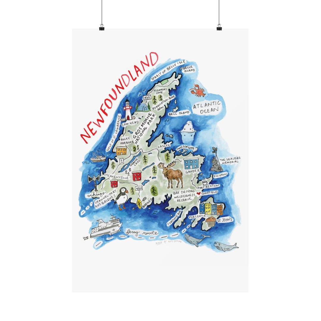 Custom Newfoundland Illustrated Map Poster - Etsy Australia