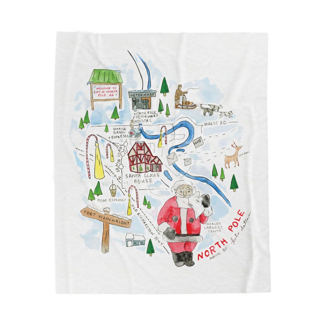 North Pole Map Plush Blanket, Cozy Holiday Throw, Christmas Gift for ...