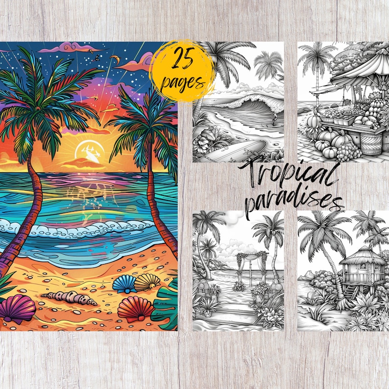 25 Tropical Paradise Coloring Pages, Printable Coloring Book PDF ...