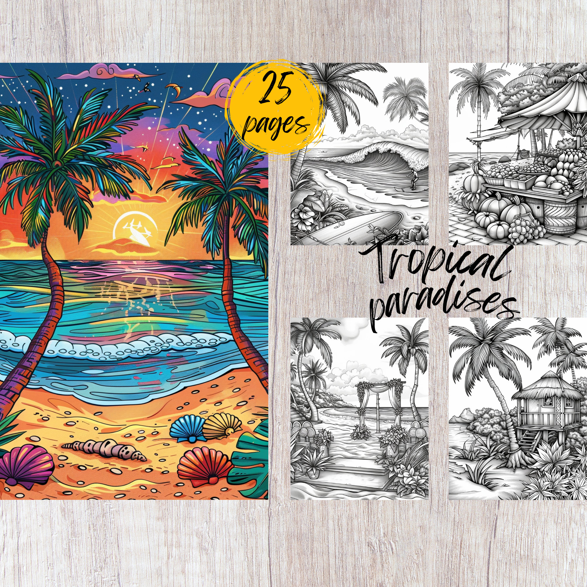 25 Tropical Paradise Coloring Pages, Printable Coloring Book PDF ...
