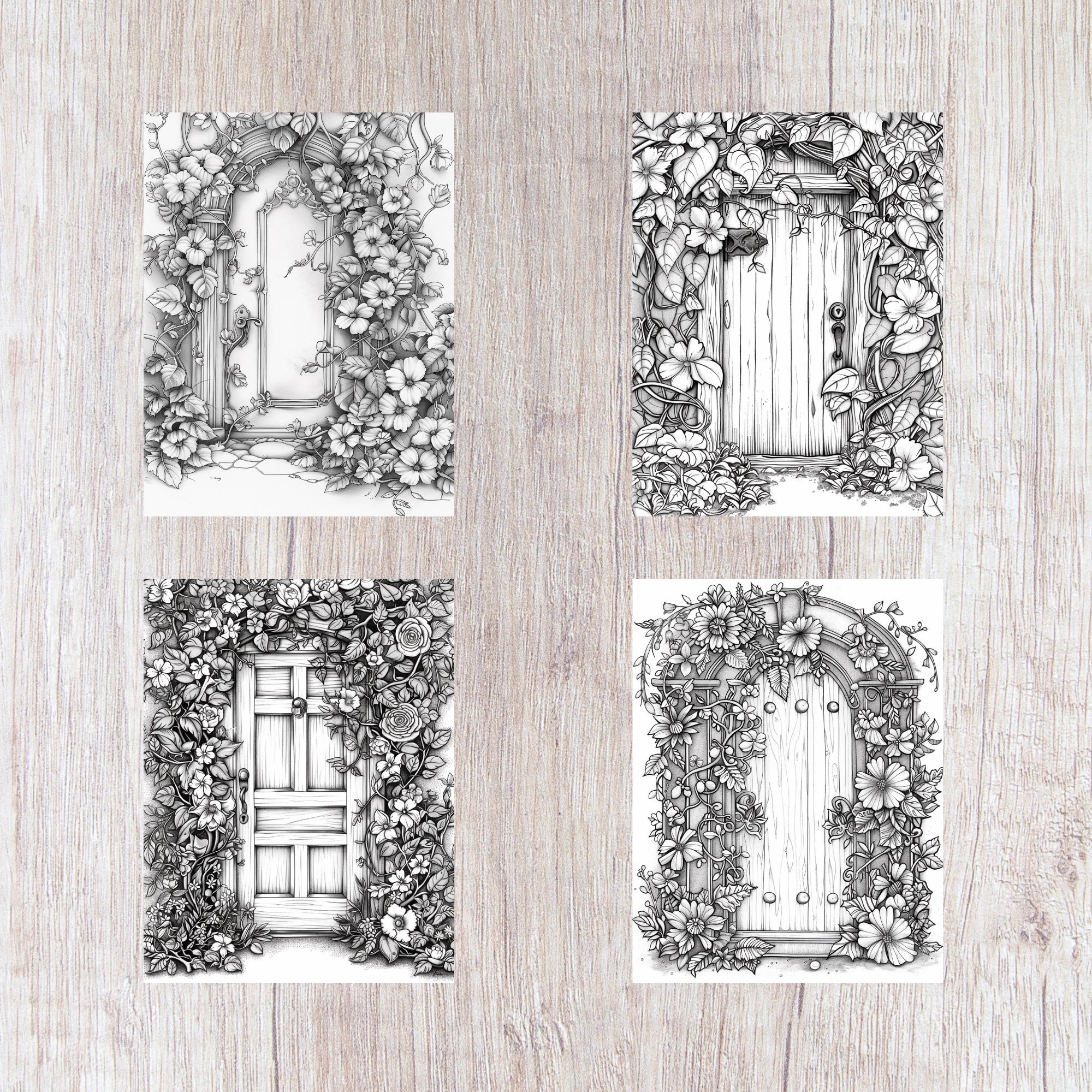 25 Floral Door Coloring Pages, Printable Coloring Book PDF, Flower ...