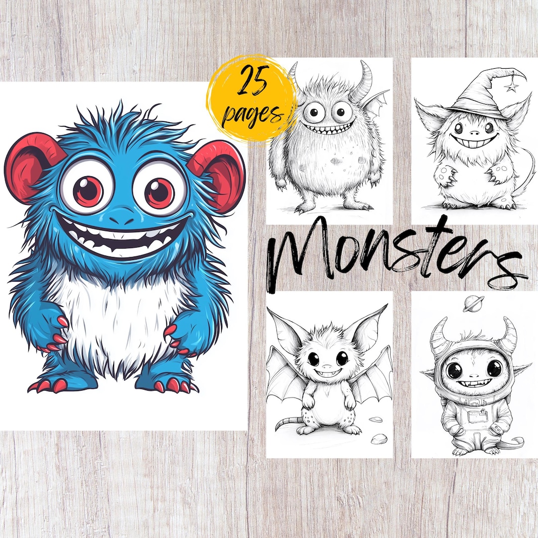 25 Cute Monster Coloring Pages, Printable Coloring Book PDF, Fantasy ...