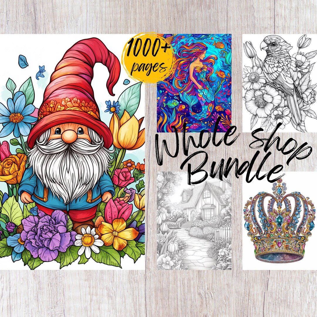 1000+ Adult Coloring Pages, Whole Shop Bundle, Printable Coloring Book ...