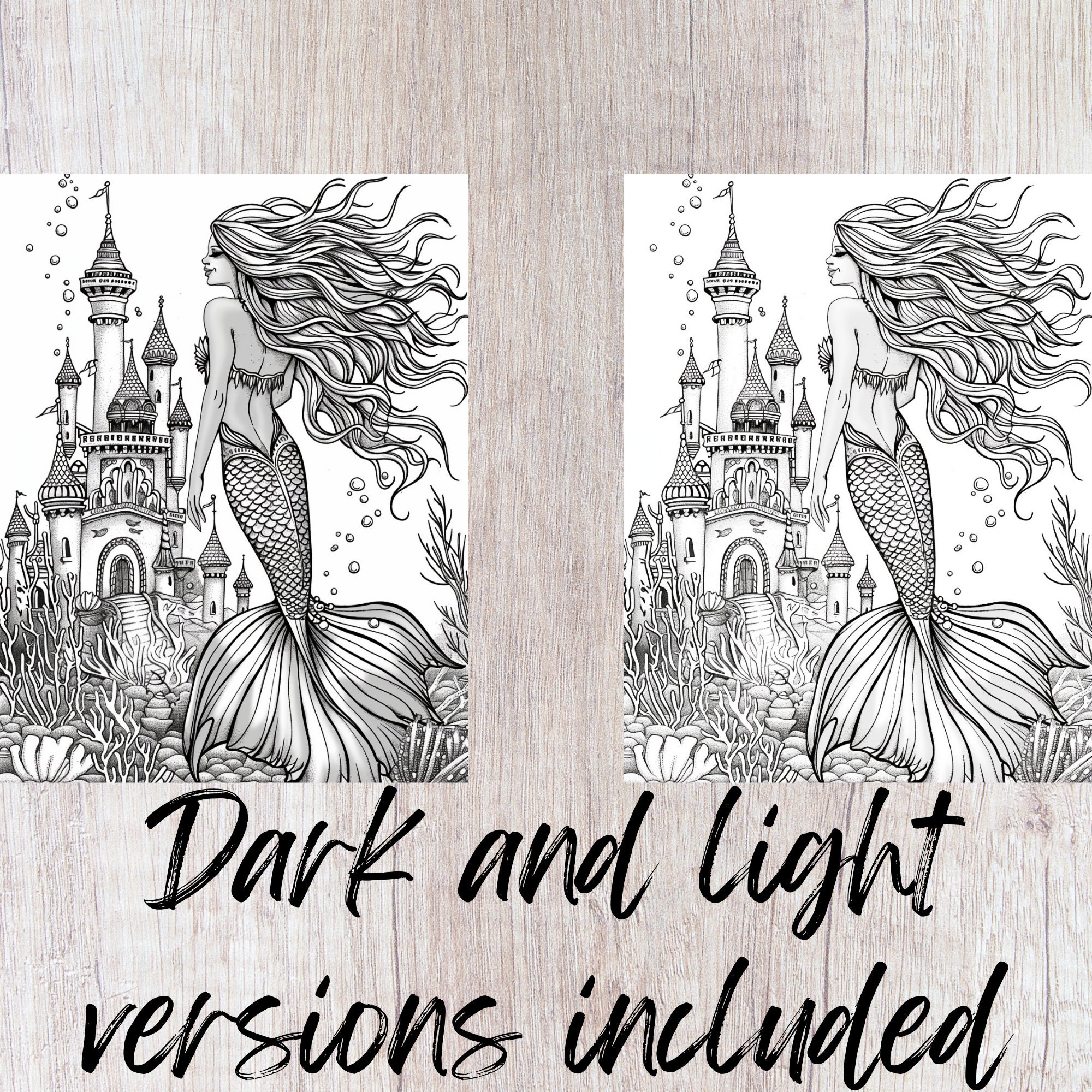 25 Mermaid Coloring Pages, Printable Coloring Book PDF, Underwater ...